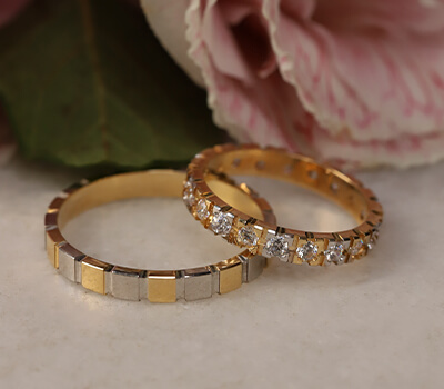 14 Ayar Sarı-Beyaz Altın Modern Alyans GG00000089 | Gülaylar